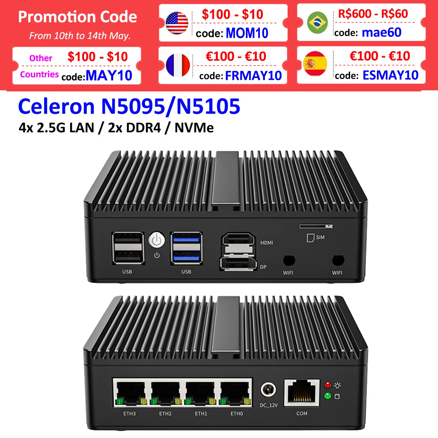 Intel Celeron N5105/N5100 Weiche Router Fanless Mini PC 4x Intel i225 ...