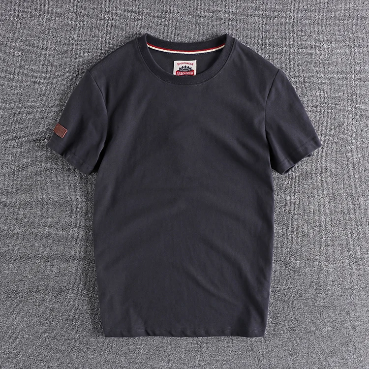 Summer-New-American-Retro-Short-sleeved-O-neck-Solid-Color-T-shirt-Men ...