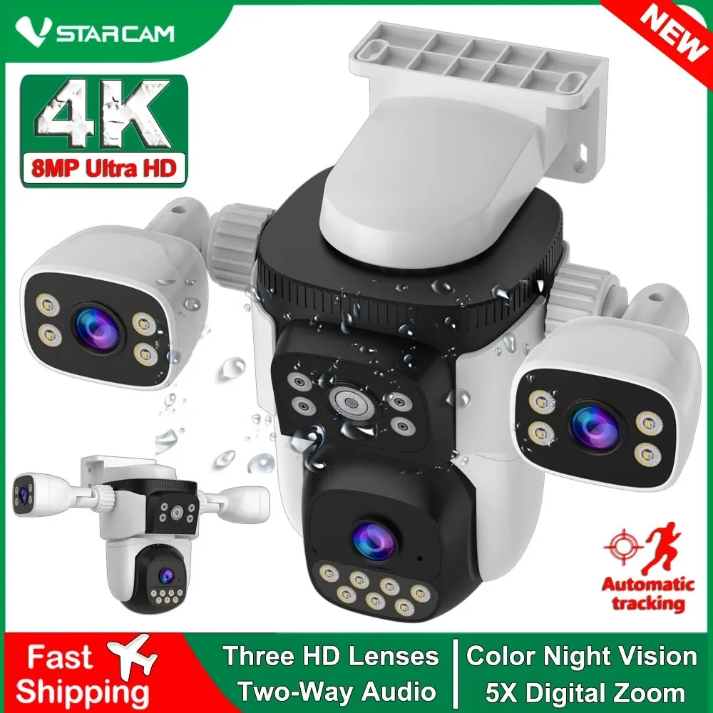 Vstarcam 4K 8MP Three Lens WiFi IP Camera Outdoor PTZ Waterproof 2way ...