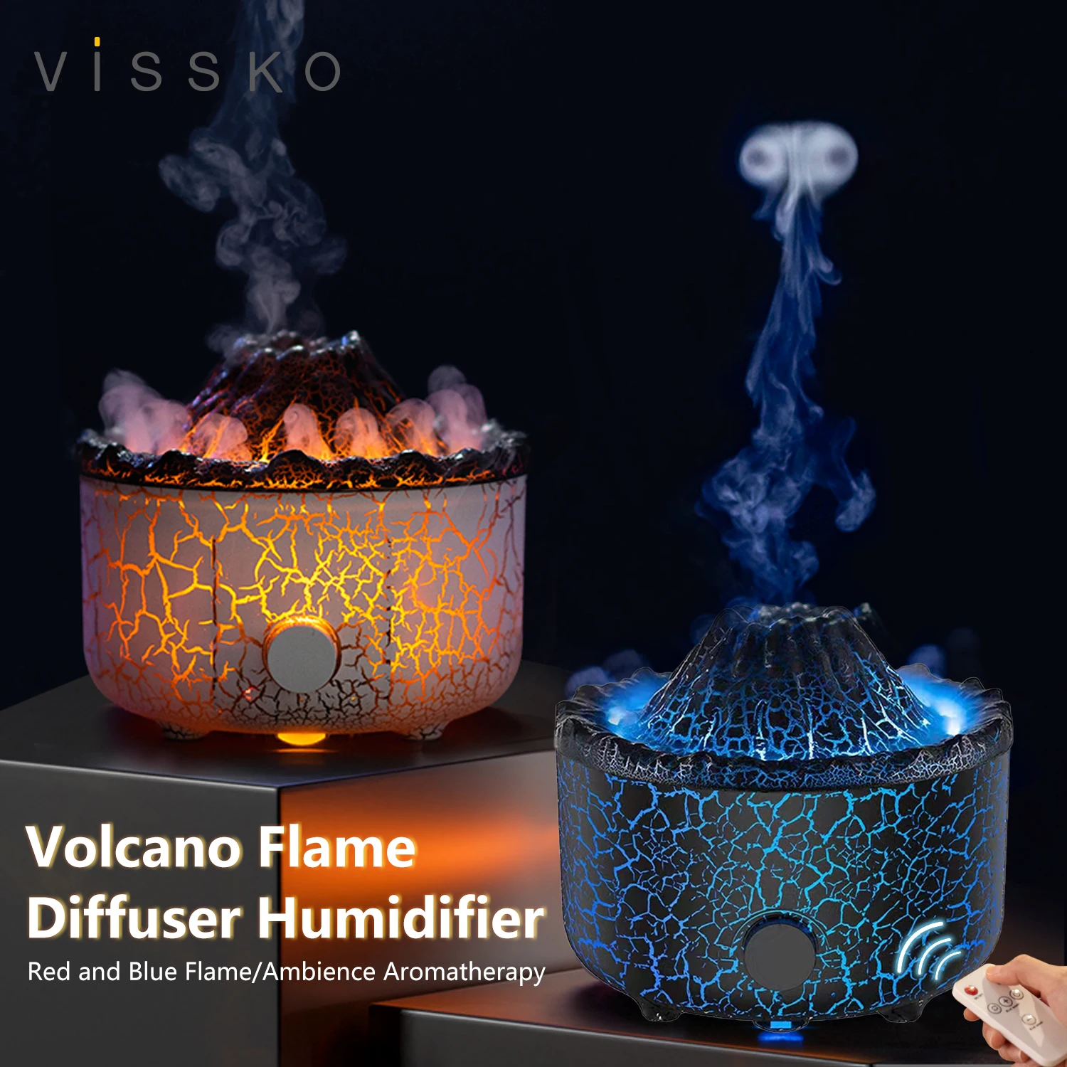 Flame-Volcano-Aromatherapy-Humidifiers-Diffuser-With-Colored-Lights-560ml-Ultrasonic-Essential ...