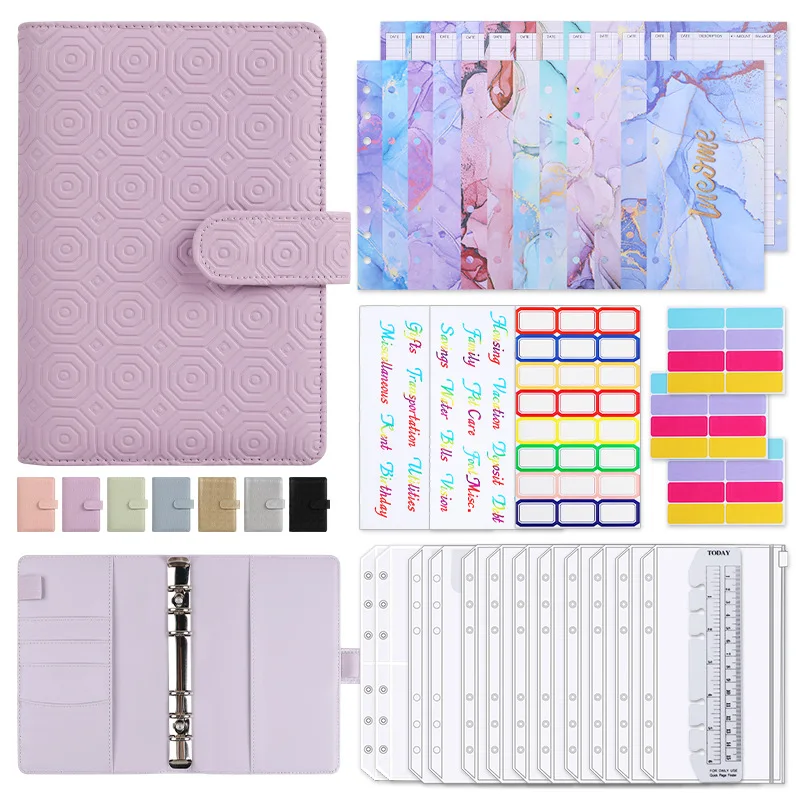 A6-Macaron-Embossed-Gold-Silver-Leather-Loose-Leaf-Bookkeeping-Notebook ...