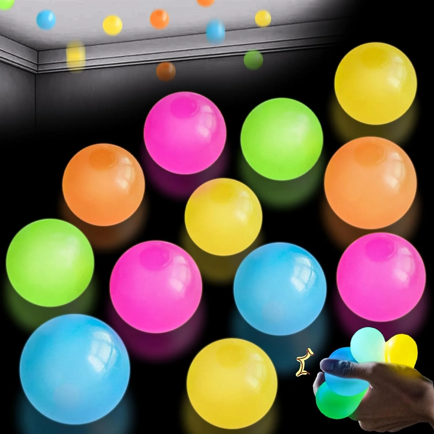 5/10Pcs Glow in The Dark Sticky Balls - Squishy Stress Relief Toys, Fun ...