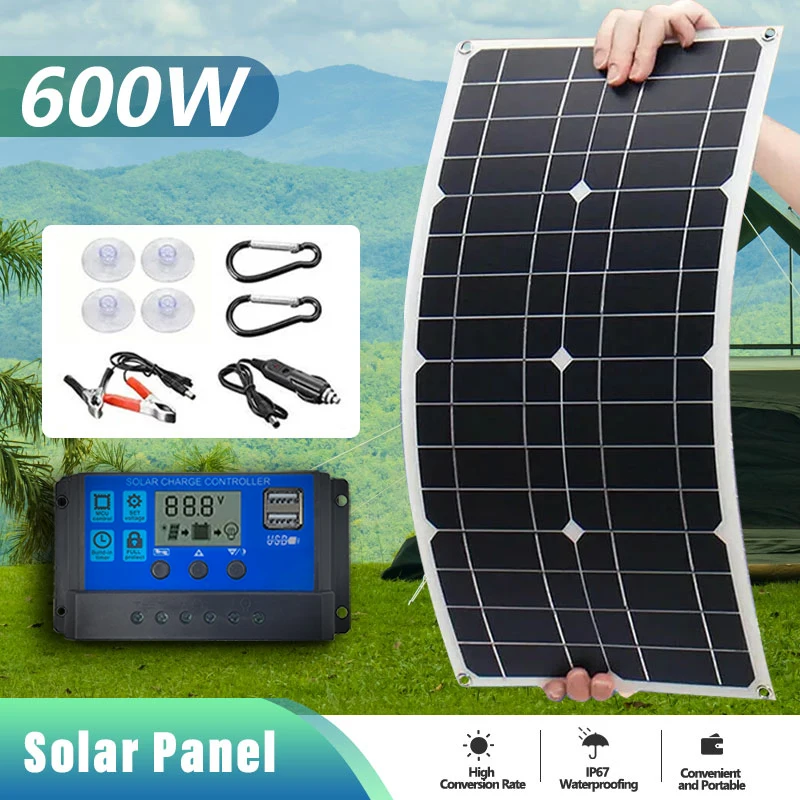 600W-18V-Single-Crystal-Solar-Panel-Dual-USB-12V-5V-DC-Single-Crystal ...