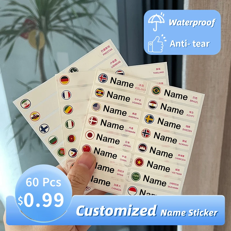 60pcs-Name-Sticker-Custom-Waterproof-Kawaii-Stickers-Personalized-First ...