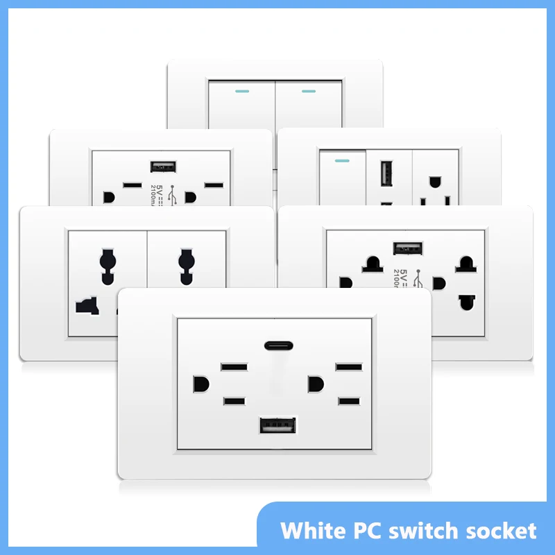 White-15A-socket-us-standard-110V-socket-with-USB-phone-charging-wall ...