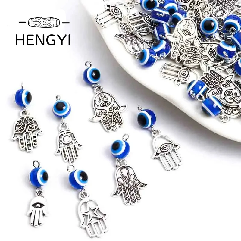 10Pcs-Hamsa-Hand-Blue-Turkish-Evil-Eye-Charms-Pendant-Amulet-Evil-Nazar ...