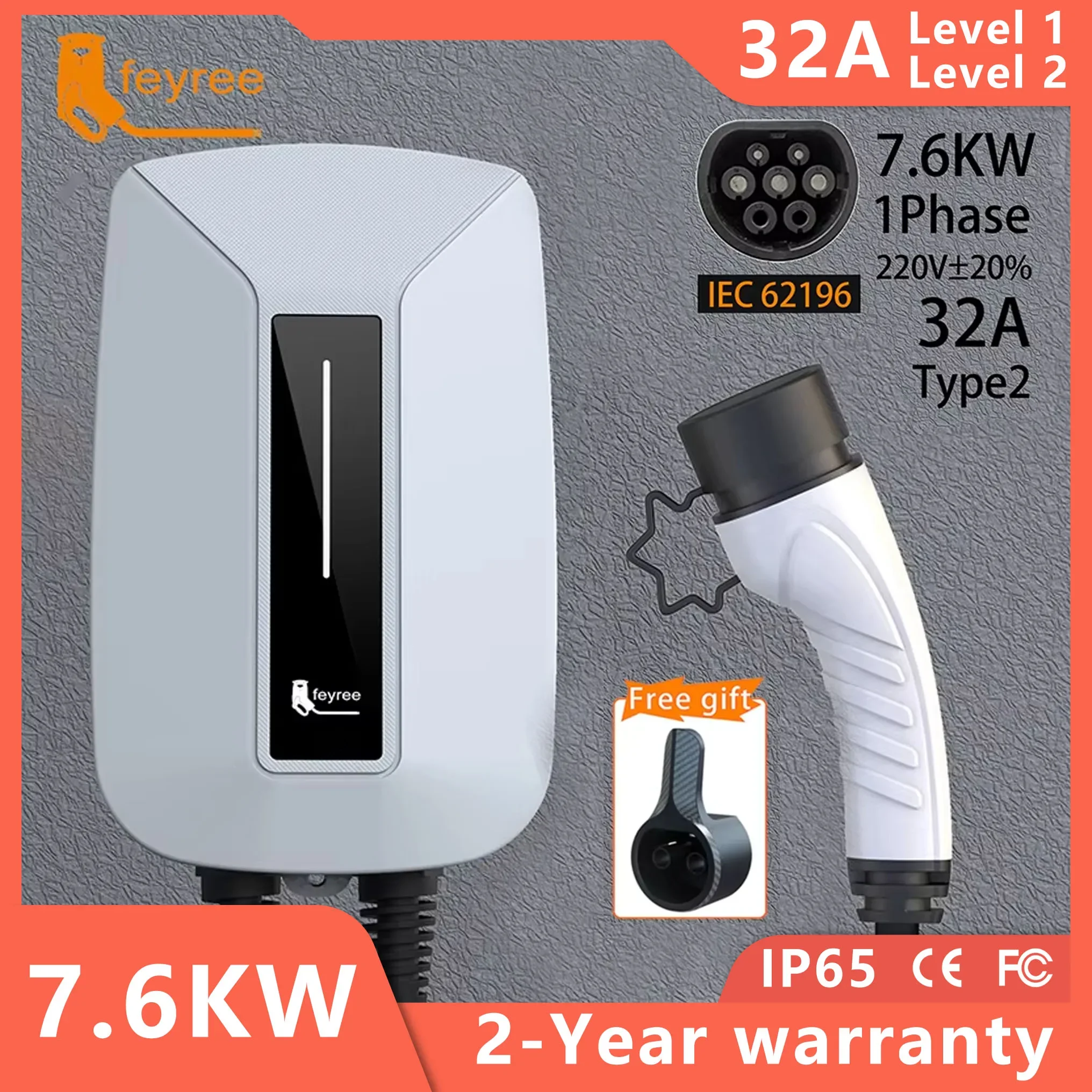 feyree EVSE Wallbox 32A 7KW EV Charger Type2 Plug IEC62196-2 Socket 1 ...