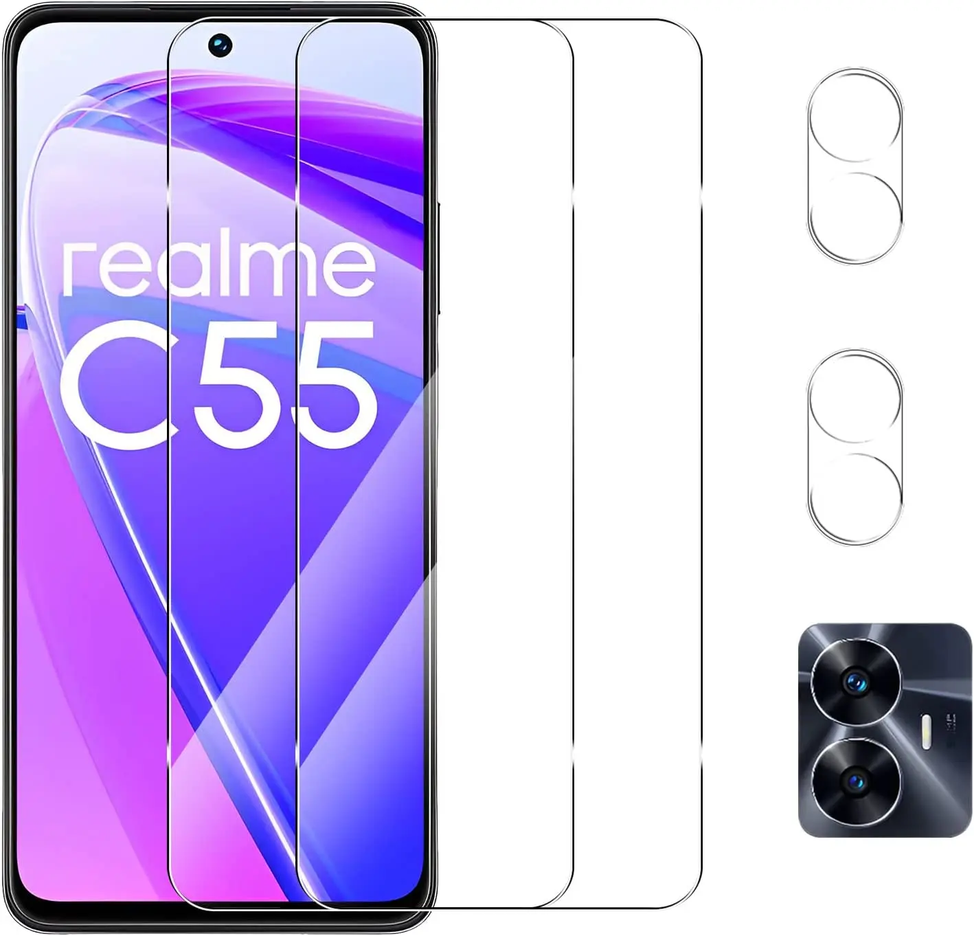 2.5D 9H Tempered Glass for Realme C55 Screen Protector Camera Lens Film for Realme C55 RMX3710