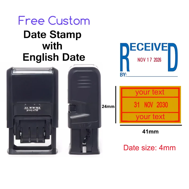 41x24mm Free Custom Dater Ink Stamp Self-Inking Rubber Date Office ...