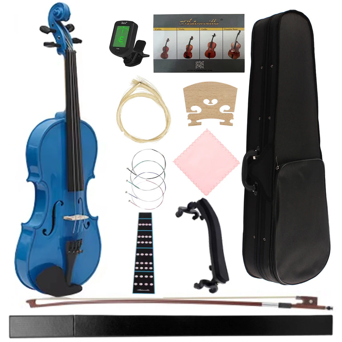 4/4 Beginners Blue Violin Maple Panel Violin with case Bow Strings ...