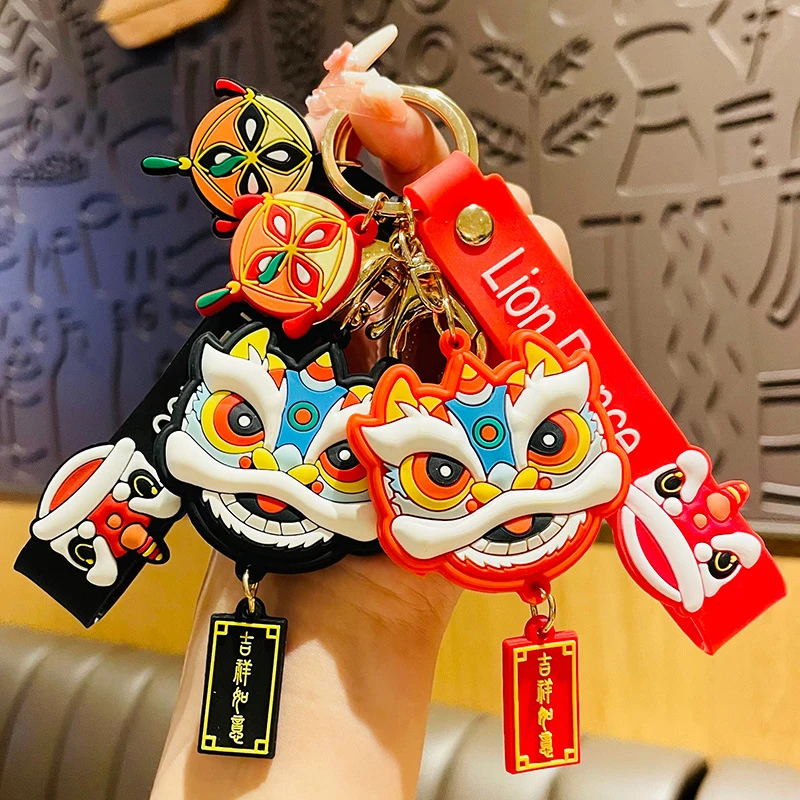 Cartoon Lion Dance Head Silicone Keychain Cute Chinese Style Lion Dance ...