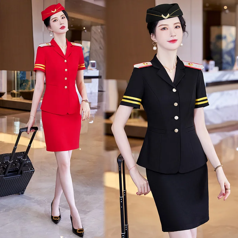 Flight Attendant Short Sleeve Uniform Girl Student Interview Art Exam ...