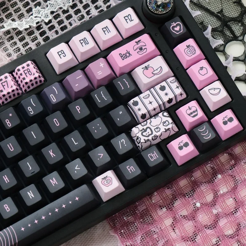 Original-Black-and-Pink-Keycaps-143-Keys-PBT-Sublimation-Cherry-Profile ...