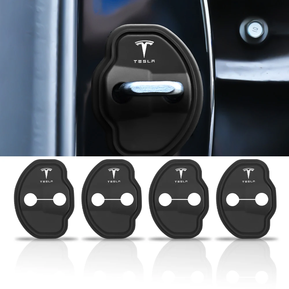 4Pcs Car Door Lock Buckle Protection Cover Auto Accessories For Tesla ...