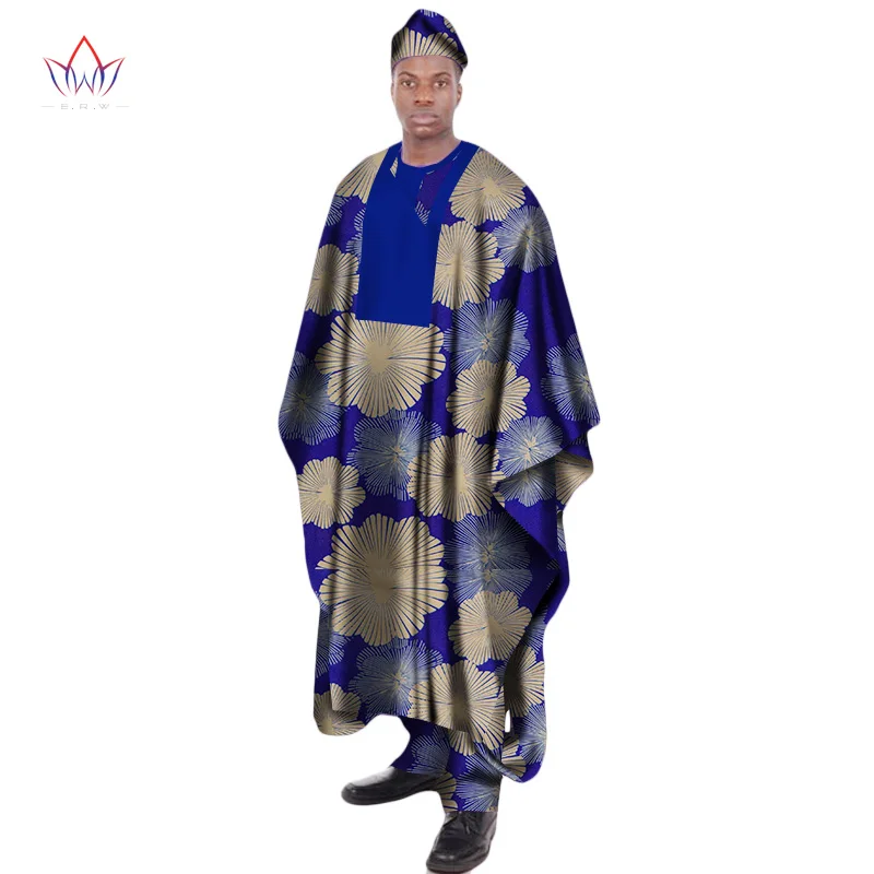 2pcs Set African Print Wax Long Men Loose Robe Shirt And Pant Hat ...