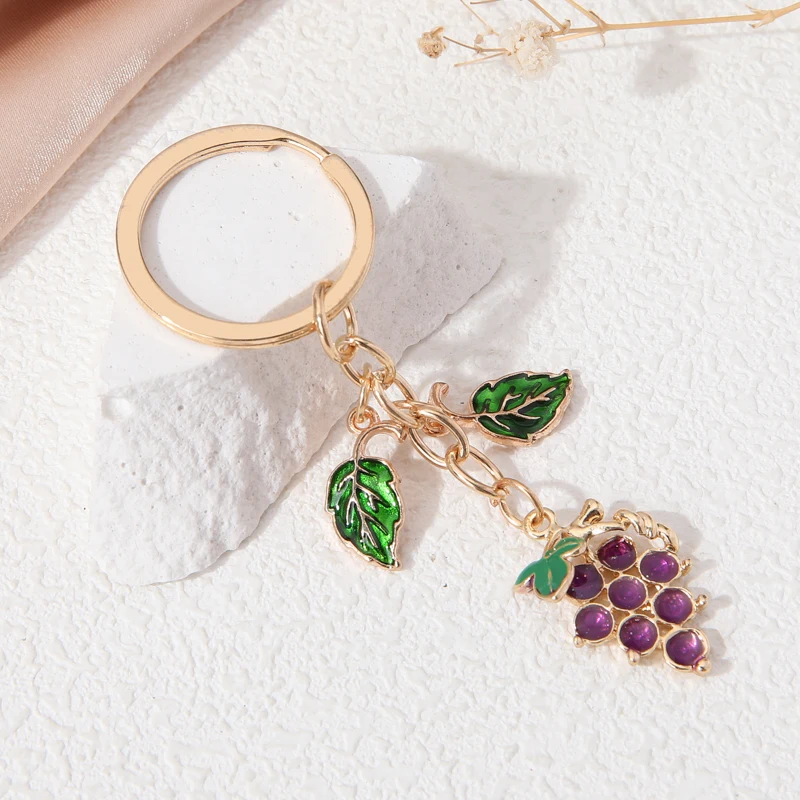 Pretty-Leaves-Grape-Enamel-Keychains-Plants-Fruit-Key-Rings-For-Women ...