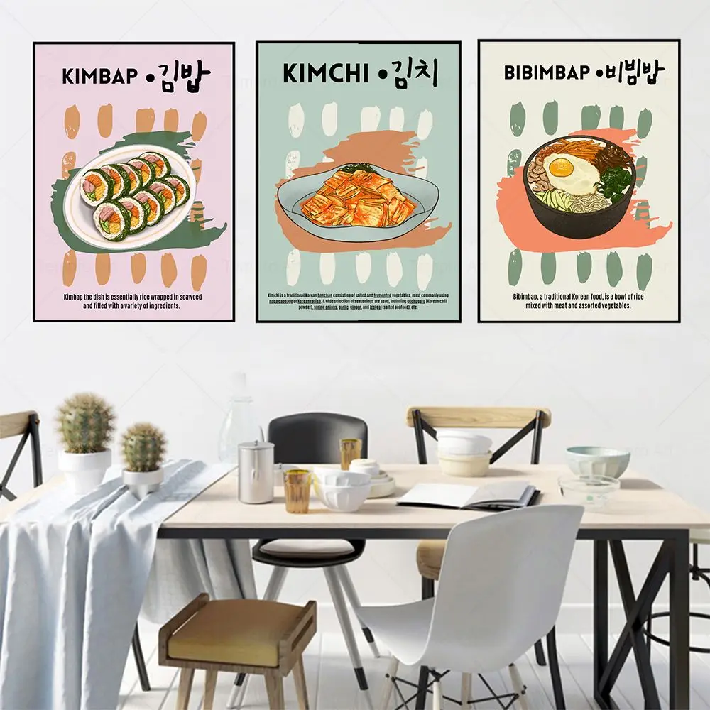 Kimbap-Kimchi-Bibimbap-Poster-Retro-Korean-Food-Wall-Art-Canvas ...