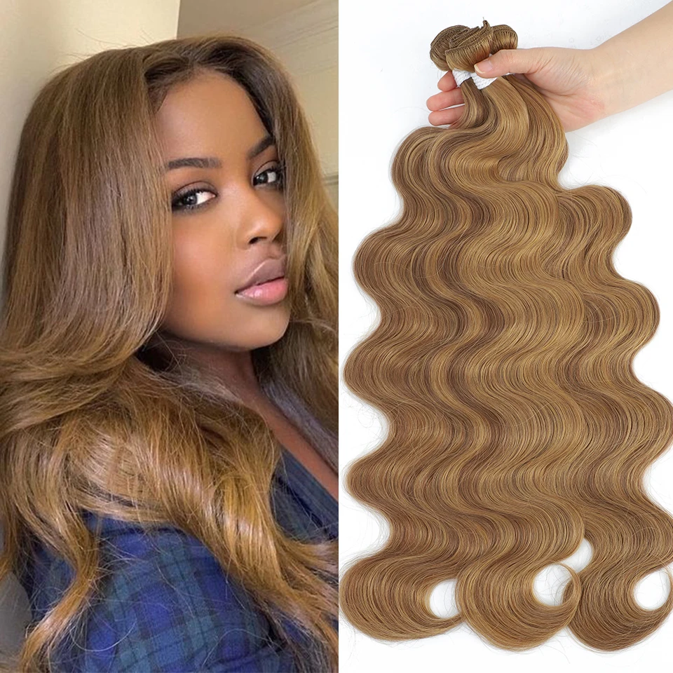 Ombre Body Wave Hair Bundles Synthetic Hair Weave Natural Color 4 Brown Hair Extension 1 2 3pcs Colored Weaving Organic Hair Maggie Styles