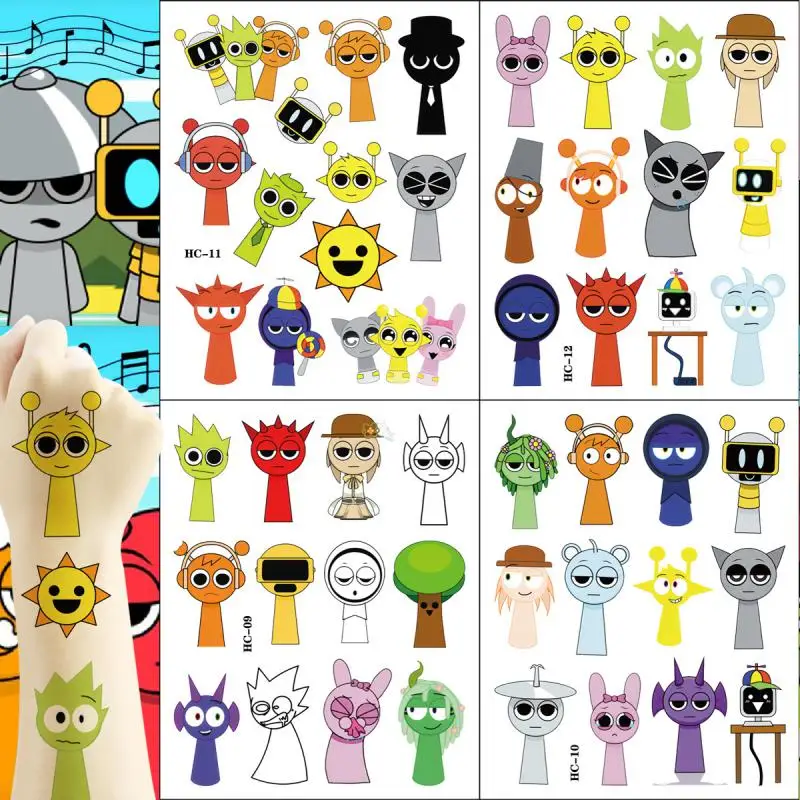1Pcs Cartoon Incredibox Sprunki Temporary Tattoo Sticker Music Game ...