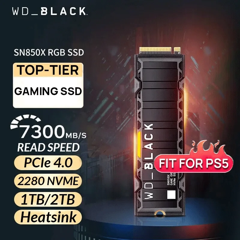 RGB SN850X WD_BLACK แบบตะวันตกดิจิตัล1TB 2TB พร้อมคูลเลอร์สำหรับ PS5 ...