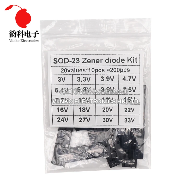 200pcs-SMD-SOT-23-Zener-Diode-Assorted-Kit-SOT23-3V-33V-20Values-Each ...