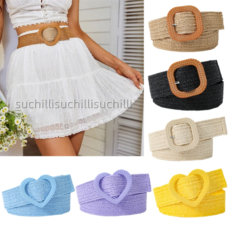 Fashion-Bohemia-Square-Buckle-Elastic-Braided-Belts-For-Women-Solid ...