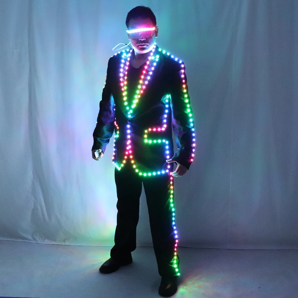 Full Color Pixel LED Lights Jacket Coat Stage Dance Costume RGB Light ...