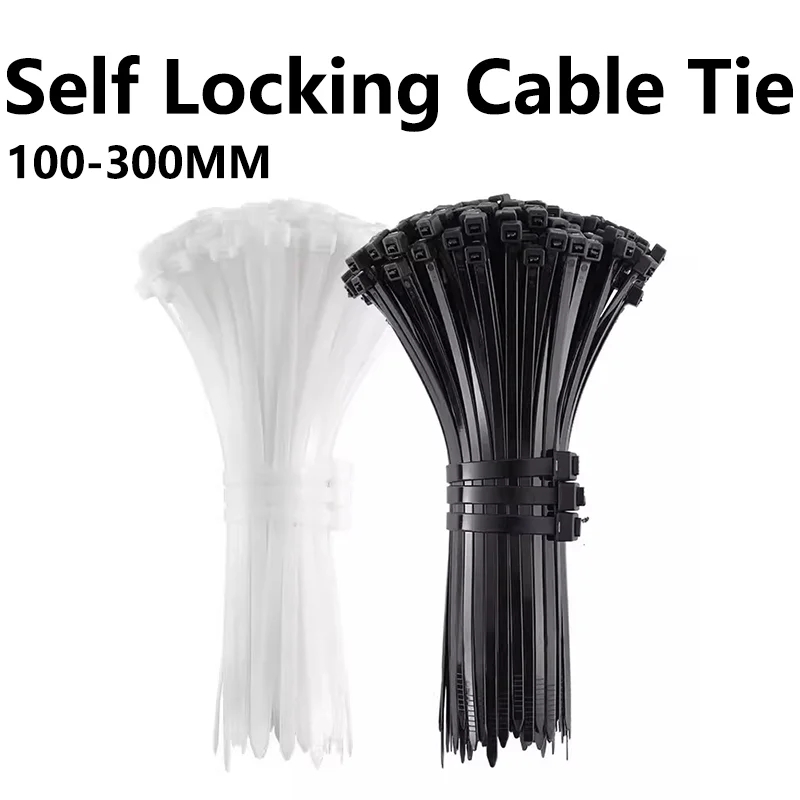 1000Pcs-5X300mm-Self-locking-Nylon-Plastic-Tie-White-Black-Cable-Tie ...