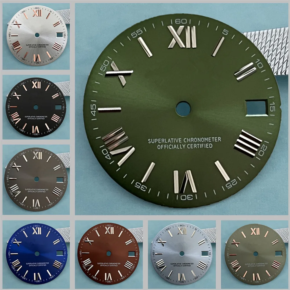 28-5mm-Roman-Numeral-No-Luminous-S-Dial-Blue-Suitable-NH36-Movement-Diy ...