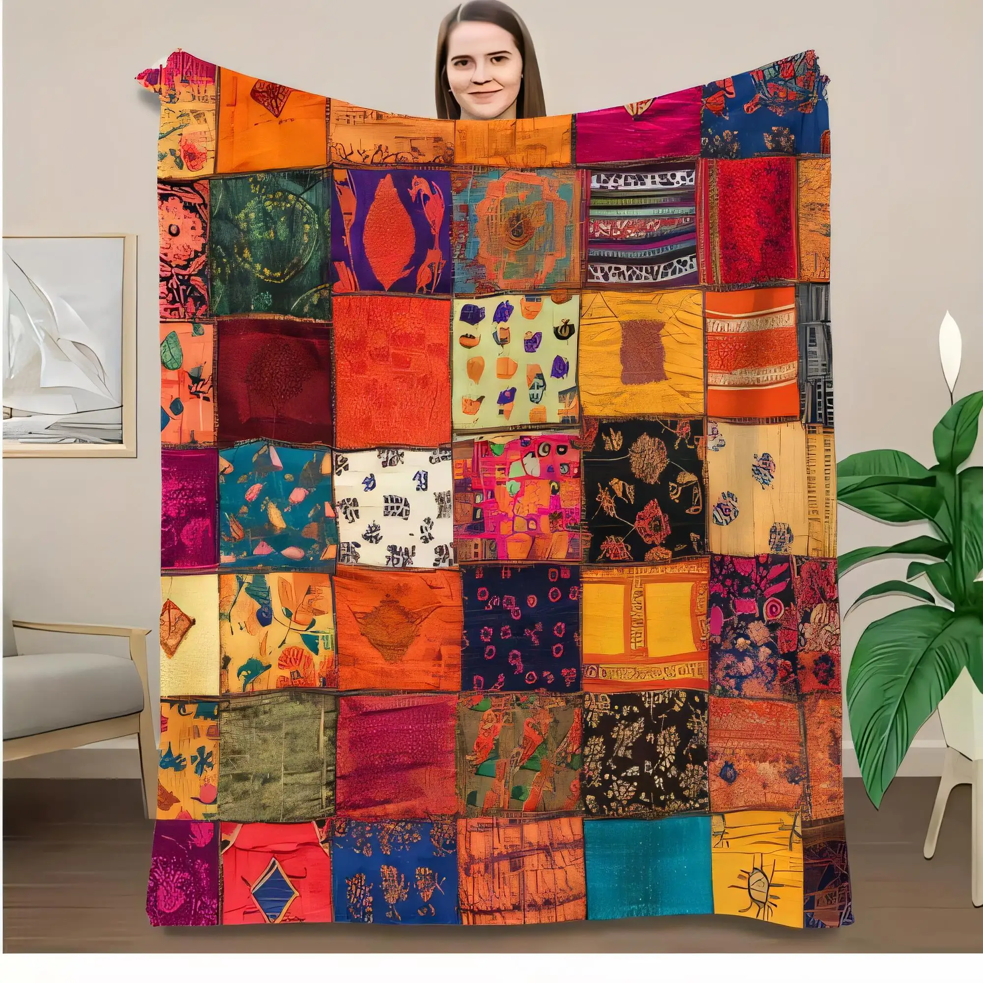 Vibrant Patchwork Quilt Colorful Blanket with Diverse Patterns for Cozy ...