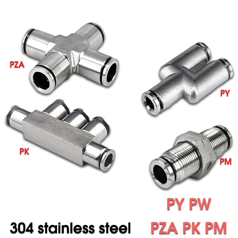 PM PY PZA PK 304 Stainless Steel Metal Pneumatic Quick Coupling 4 6 8 ...