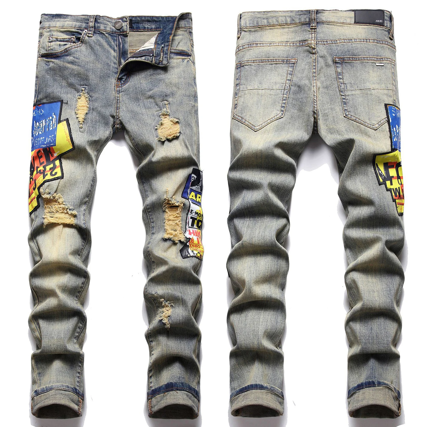 High-Quality-Men-s-Slim-fit-Dirty-Beggar-Jeans-Light-Luxury-Patchwork ...