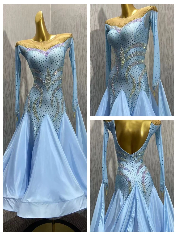 Ballroom Dancing Dress Light Blue Standard Dance Costume Ballroom ...