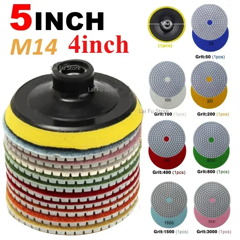 8pcs 100mm 125mm Diamond Polishing Pads Kit Wet/Dry for Granite Stone ...