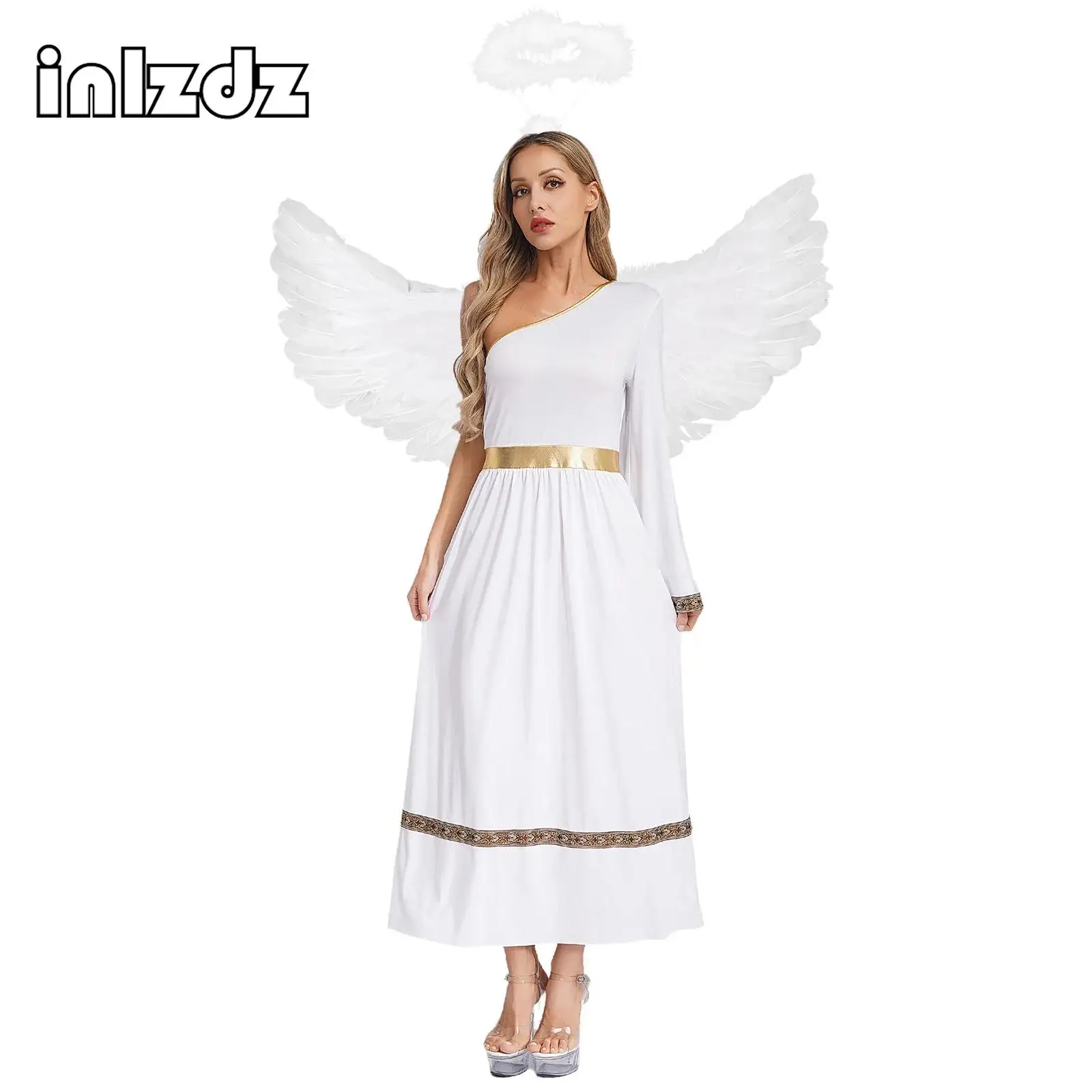 3Pcs Womens Angel Costume Cosplay Outfits White Ancient Greek Princess ...