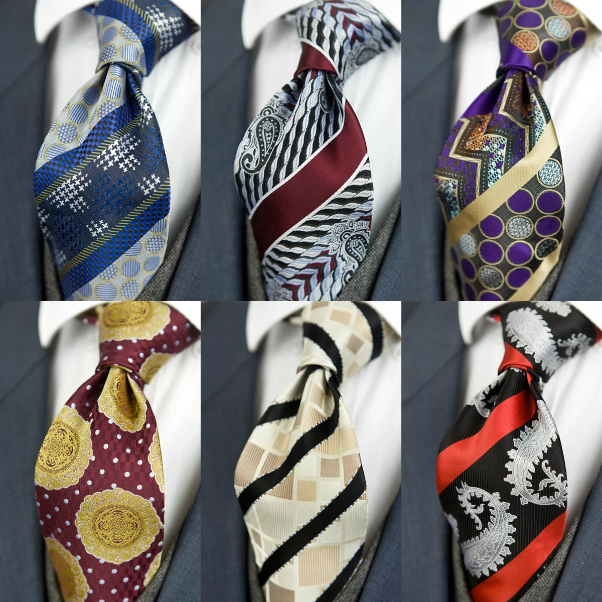 Classy Geometric Pattern Paisley Checked Dots Stripes Mens Necktie Ties ...