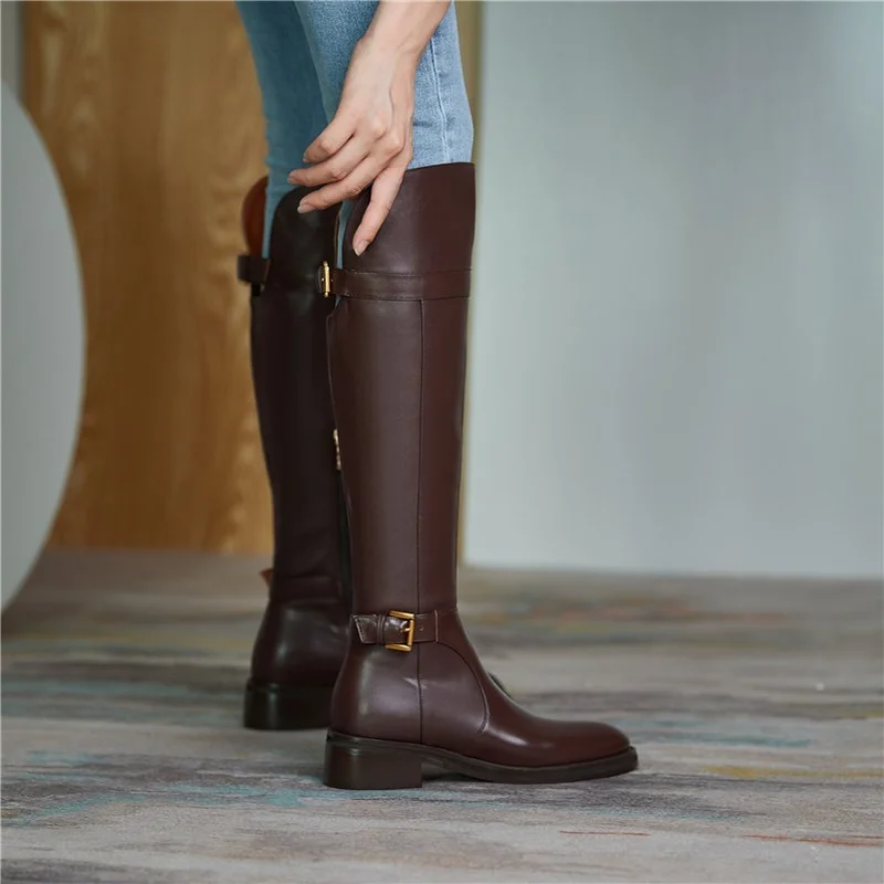 2021 New Riding Boots Woman Real Leather Med Heel Knee High Boots ...