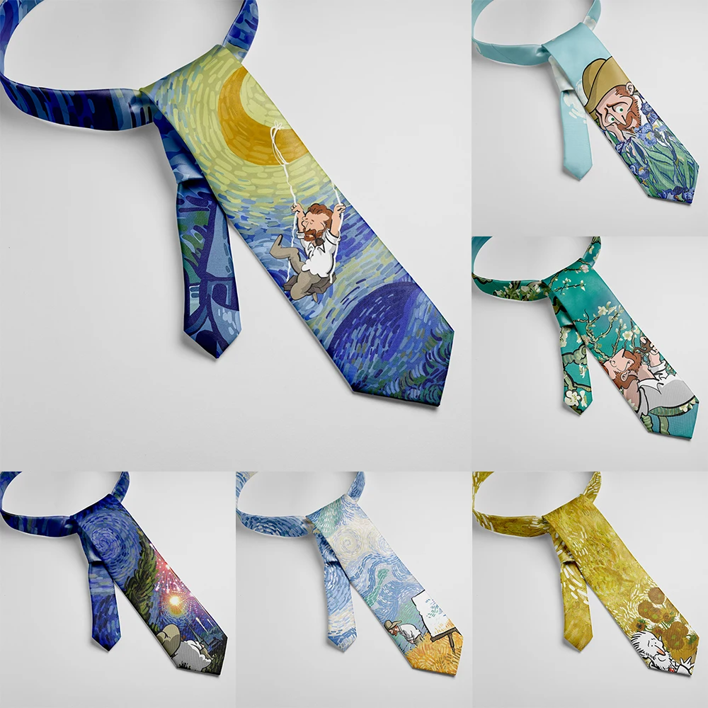 Creative-Design-Cartoon-Van-Gogh-Tie-Retro-Art-Oil-Painting-Starry-Sky ...