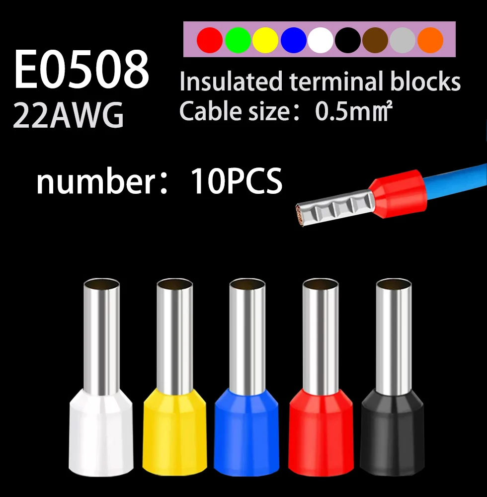 10pcs/Pack E0508 Insulated Ferrules Terminal Block Cord End Wire ...