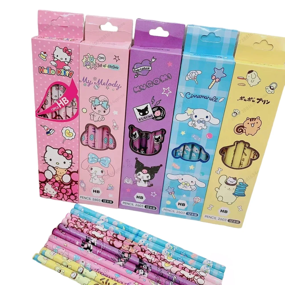 MINISO-12Pcs-Box-Sanrio-Pencil-Melody-Kuromi-Cinnamoroll-HB-Write-Draw ...