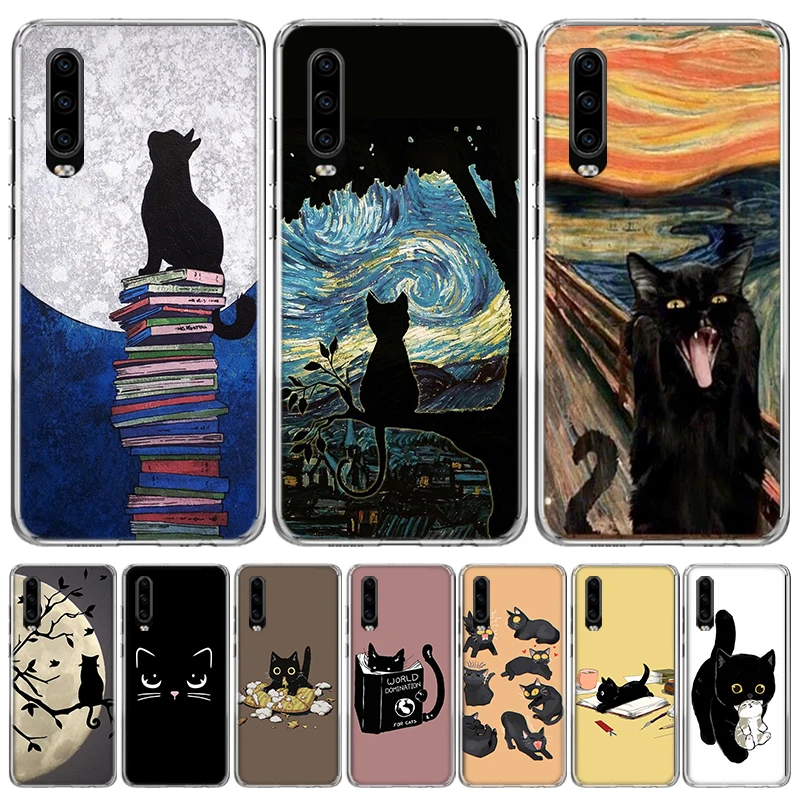 Black-Cat-Cartoon-Cute-For-Huawei-P30-Lite-P20-Pro-P10-P40-P50-Mate-20 ...