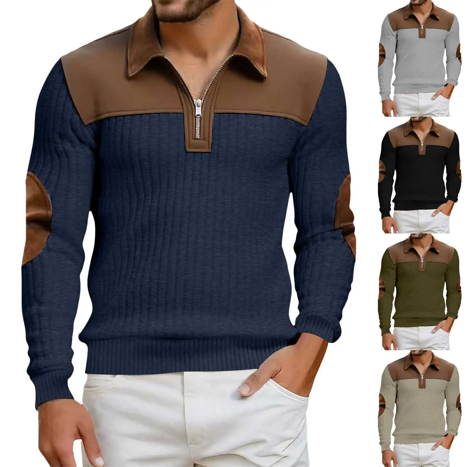2026 New Patchwork Men Pullover Autumn Casual Long Sleeve Solid Color ...