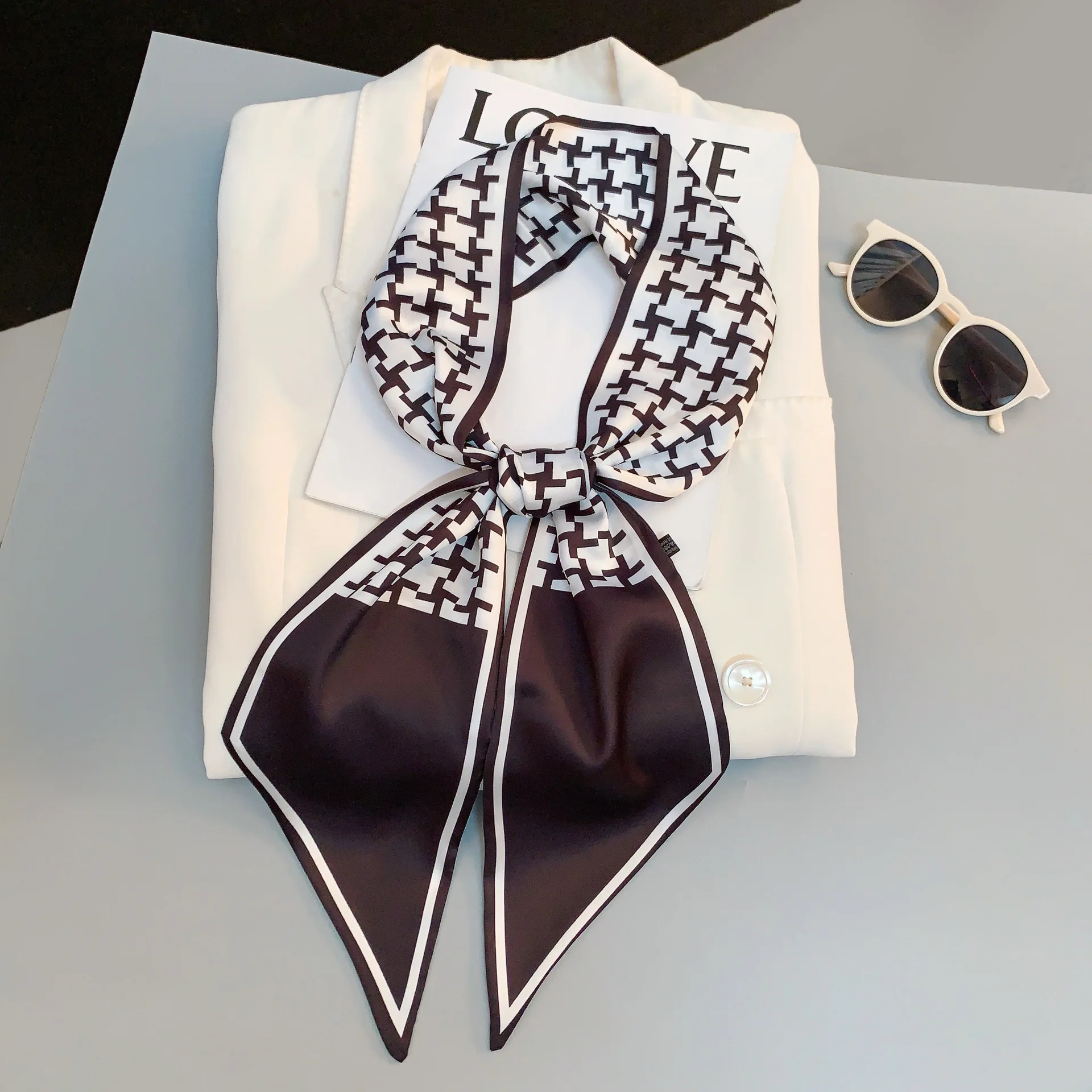 Women Silky Feel Printed Scarf Shawl Luxury Design Long Narrow Small ...
