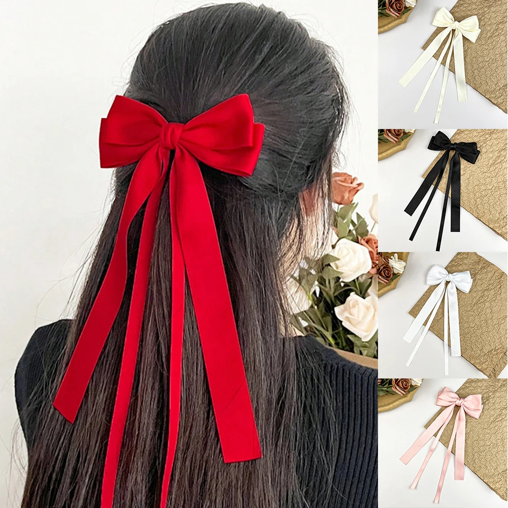 Double-layer-Hair-Bow-Hairpins-Korean-Girls-Ribbon-Tassel-Bowknot-Hair ...