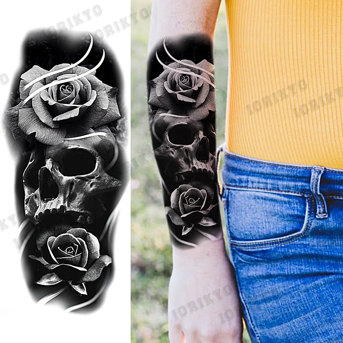 Forearm Skull And Roses Tattoos