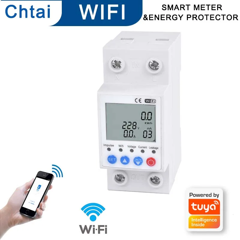 Chtai Wifi 2p 63a smart meter and energy protector voltage adjustable ...