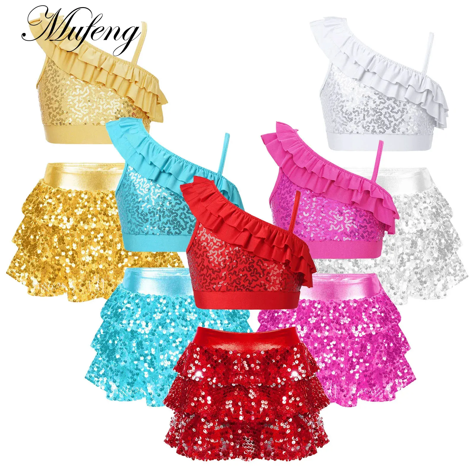Kids-Hip-Hop-Dance-Sets-Shiny-Sequins-Tiered-Shorty-Skirted-Vest-Girls ...