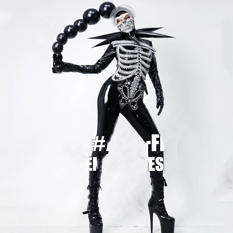 Nightclub-Halloween-Party-Skull-Skeleton-Cosplay-Suit-Female-Singer ...