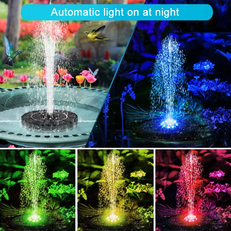 13/16/18cm Solar Water Fountain Pool Pond Waterfall Garden Decoration ...