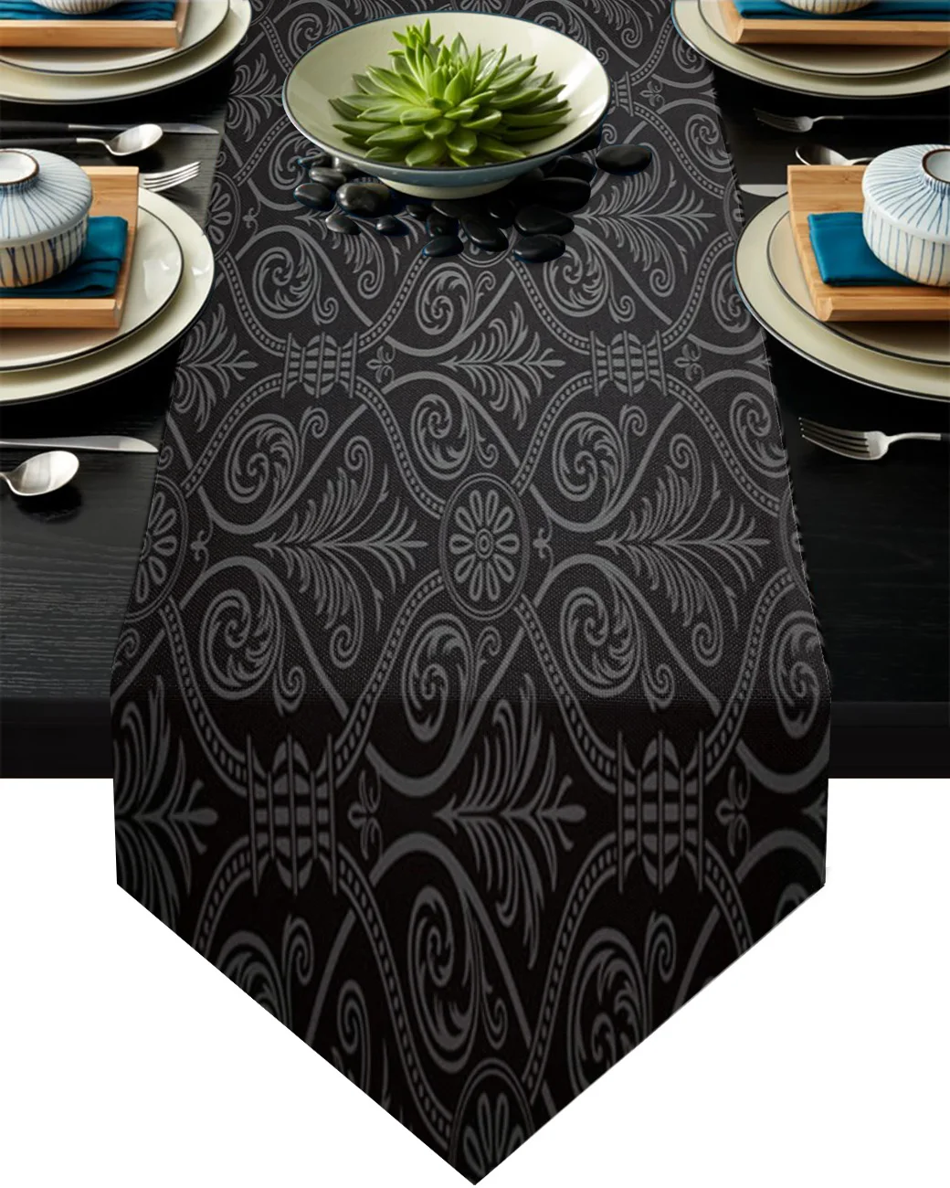 Floral-Black-Texture-Table-Runner-Country-Wedding-Decor-Cake-Tablecloth ...
